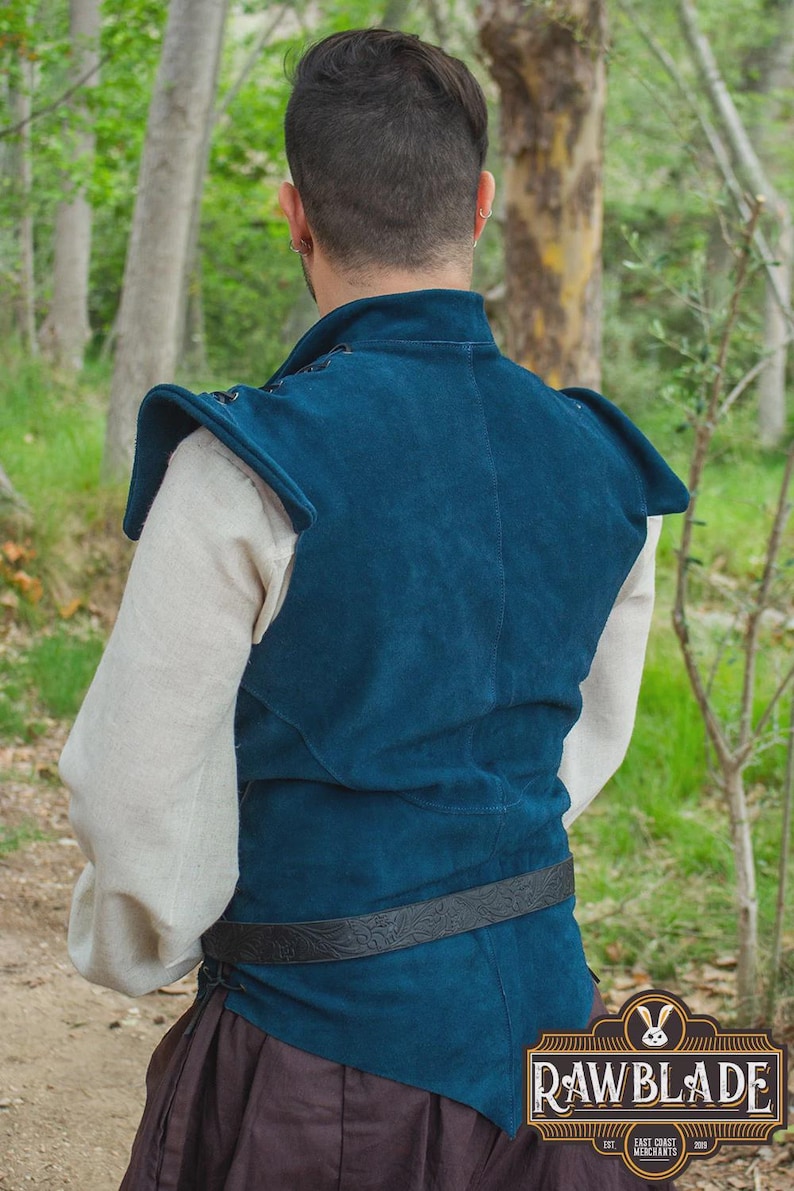 Diego Splitleather Jerkin Blue – Spanish Golden Age Split Leather Vest ...