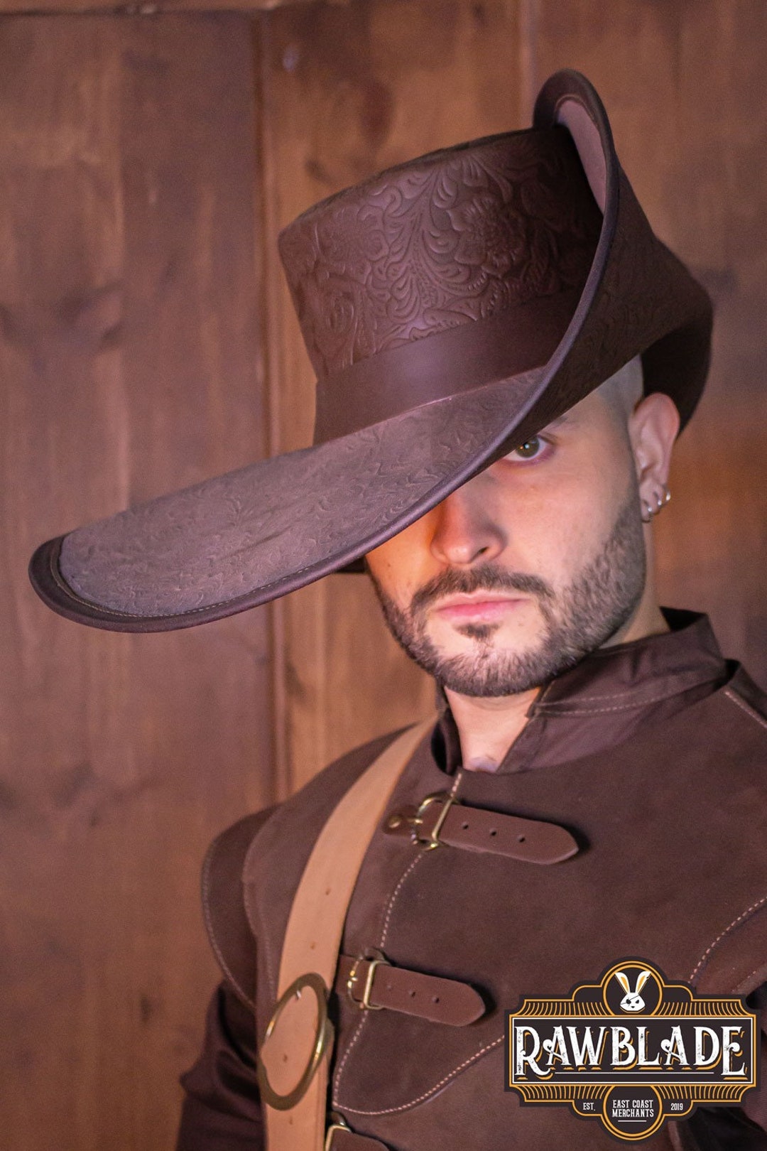 Renaissance Faire Medieval Leather Half Wing Hat Toledano - Deluxe LARP ...