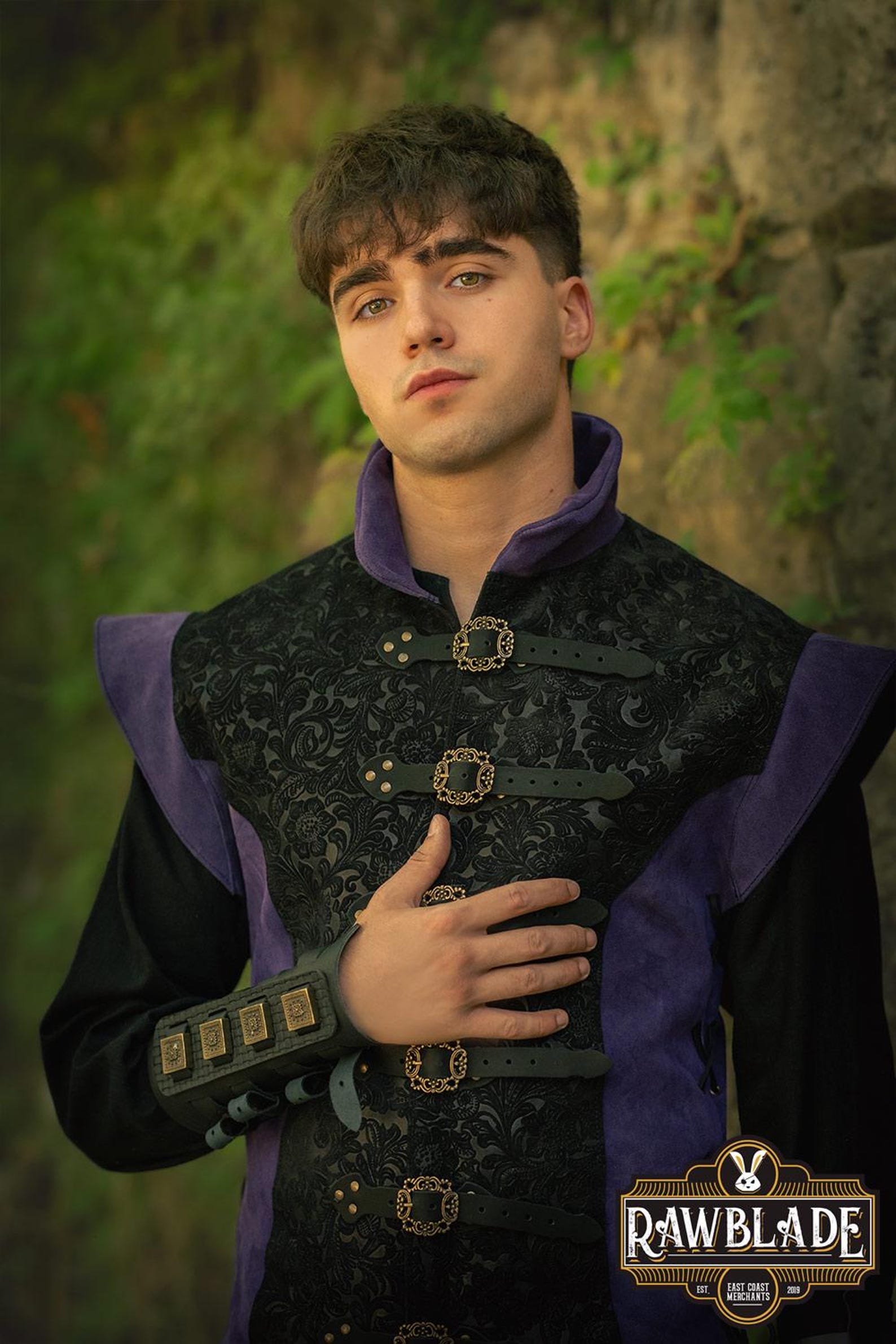 Yalon Purple Suede Leather Jerkin: Engraved Floral Medieval LARP Vest ...