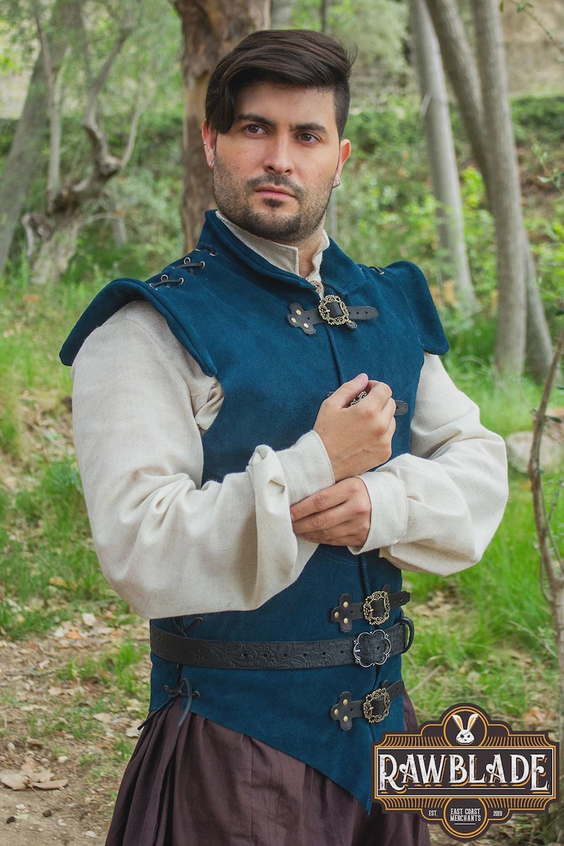 Diego Splitleather Jerkin Blue – Spanish Golden Age Split Leather Vest ...