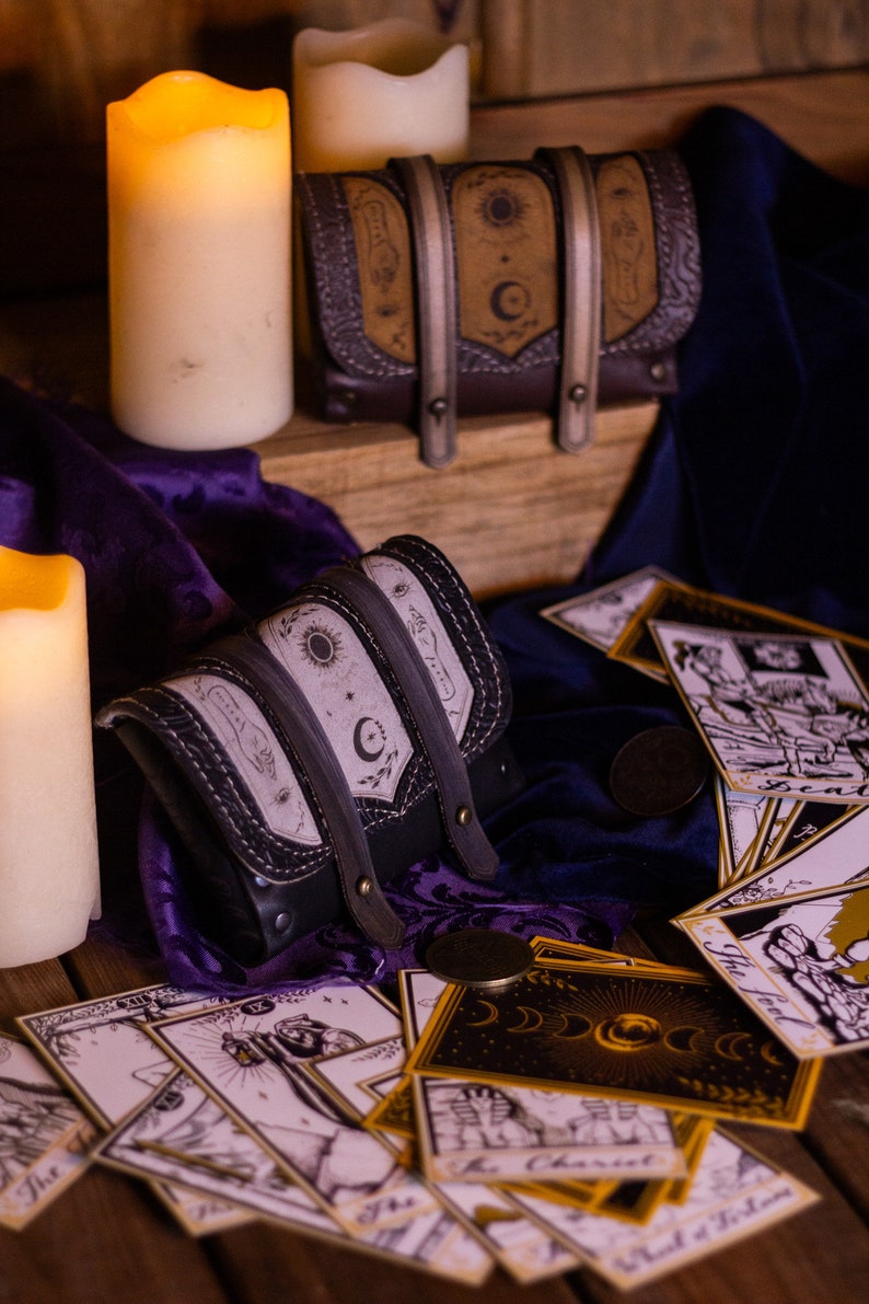 Leather Tarot Card Pouch With Rider Waite Deck, Renaissance Faire LARP ...