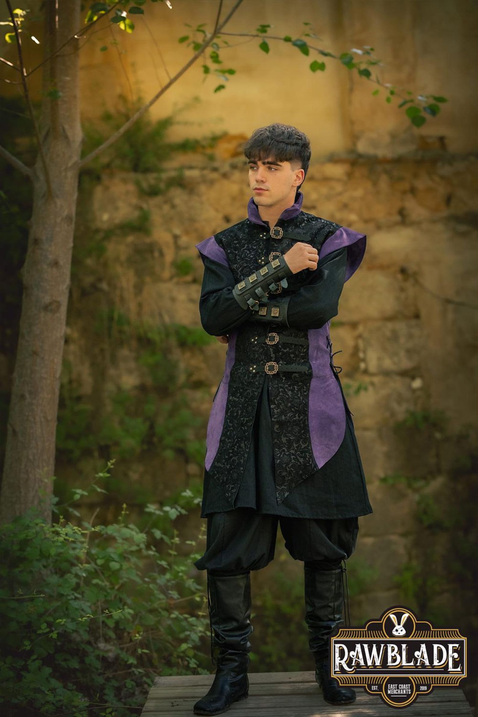 Yalon Purple Suede Leather Jerkin: Engraved Floral Medieval LARP Vest ...