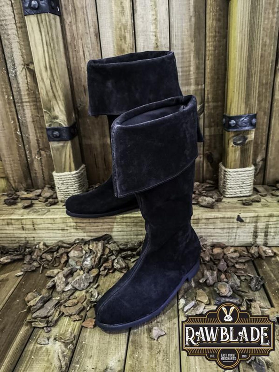Medieval Fantasy Neverman Splitleather Boot Black, Renaissance Faire ...