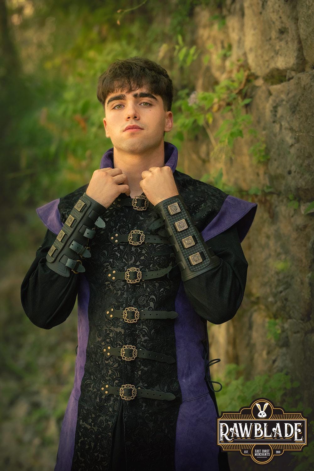 Yalon Purple Suede Leather Jerkin: Engraved Floral Medieval LARP Vest ...