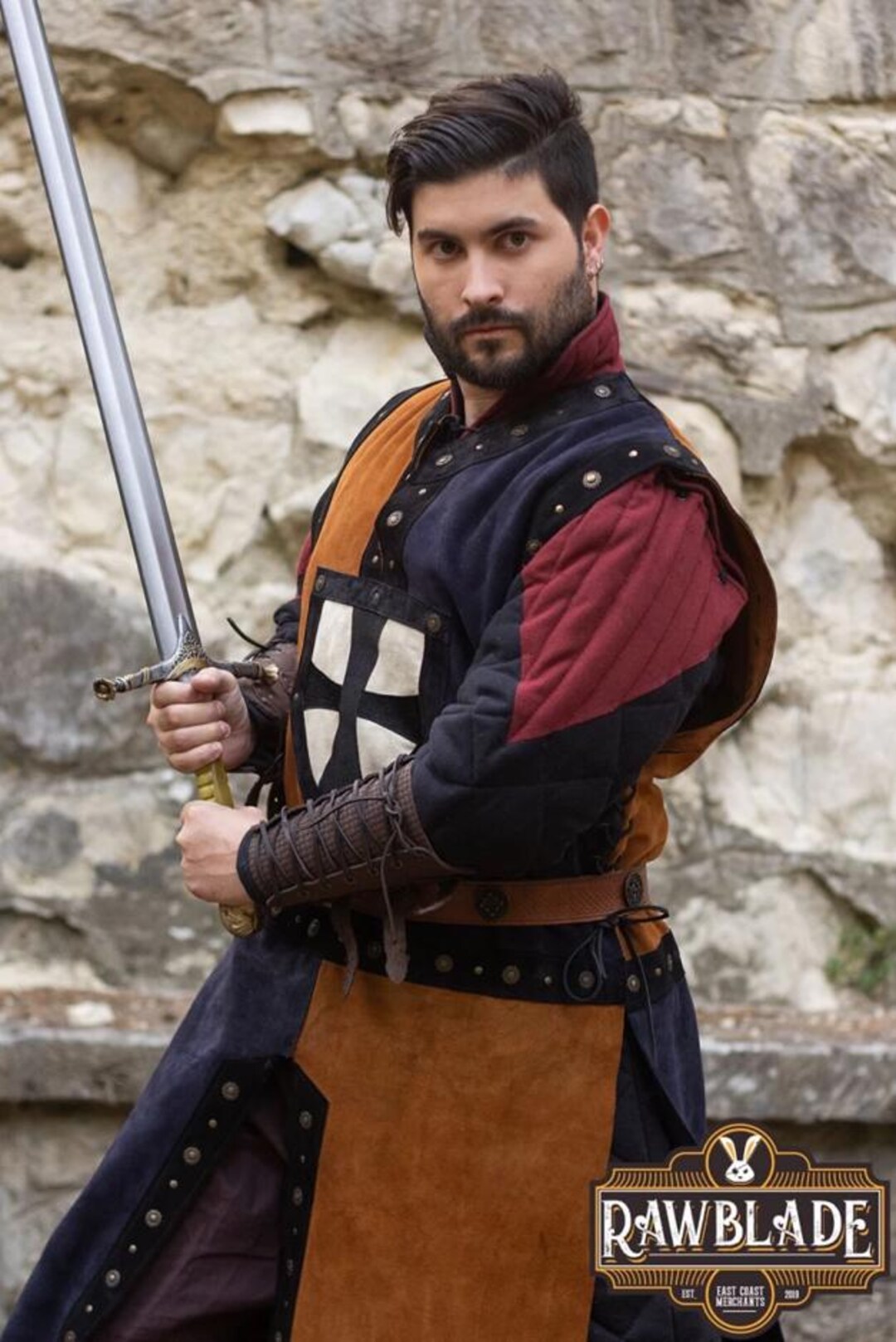 Mordred Leather Tabard: Brown/blue Medieval Fantasy Armor for LARP ...