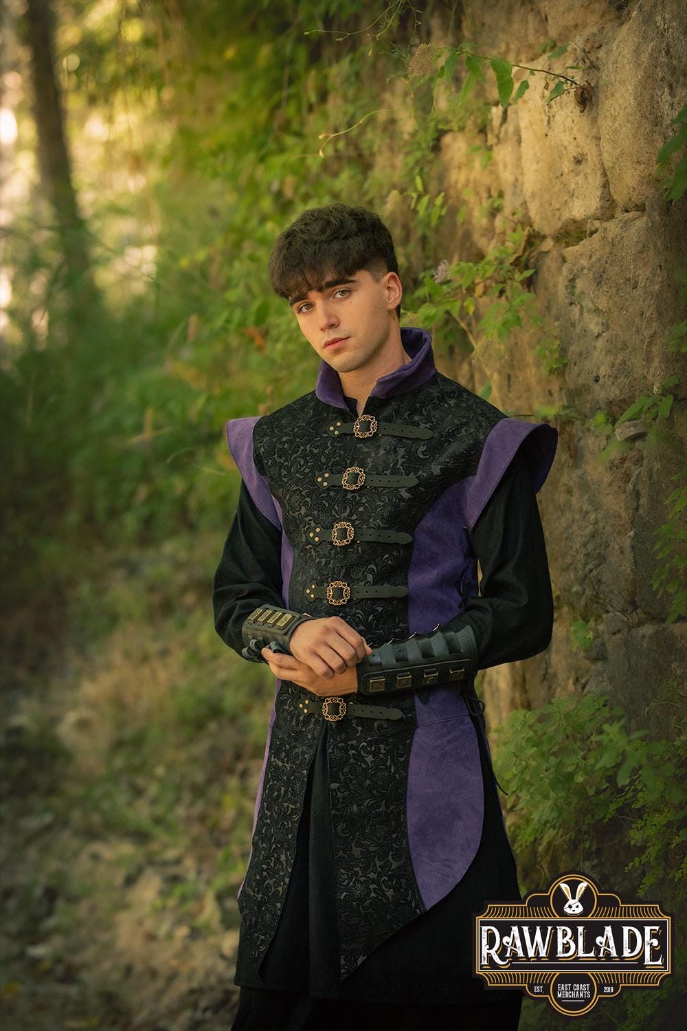 Yalon Purple Suede Leather Jerkin: Engraved Floral Medieval LARP Vest ...