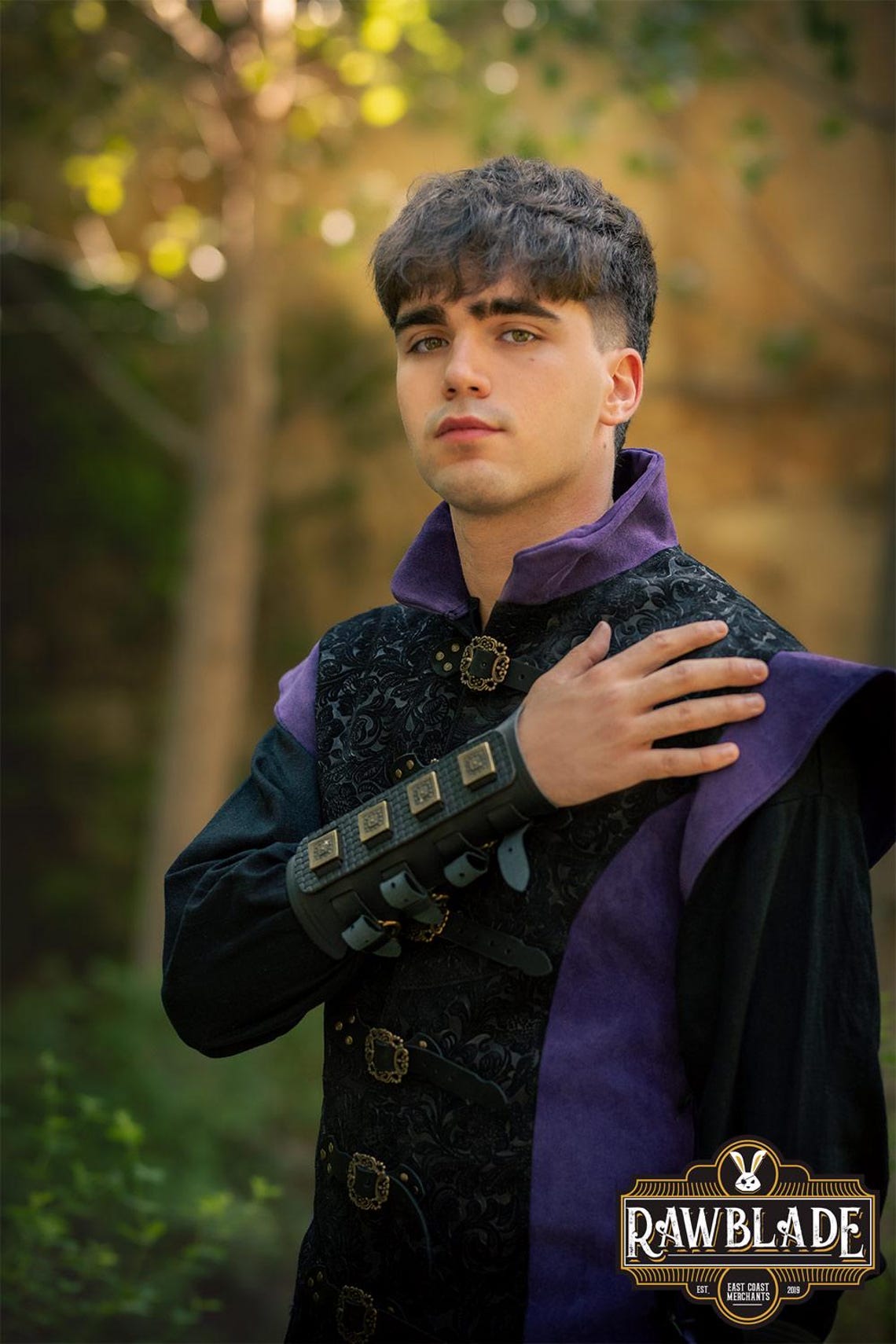 Yalon Purple Suede Leather Jerkin: Engraved Floral Medieval LARP Vest ...