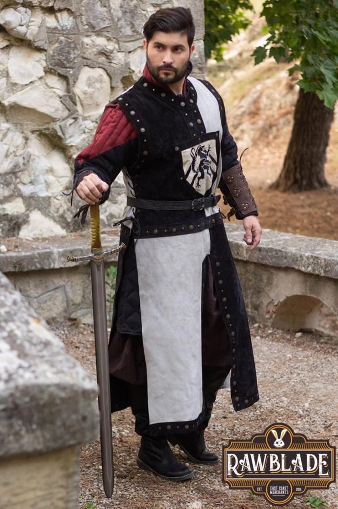 Mordred Black/gray Leather Tabard for Medieval Fantasy LARP, Cosplay ...