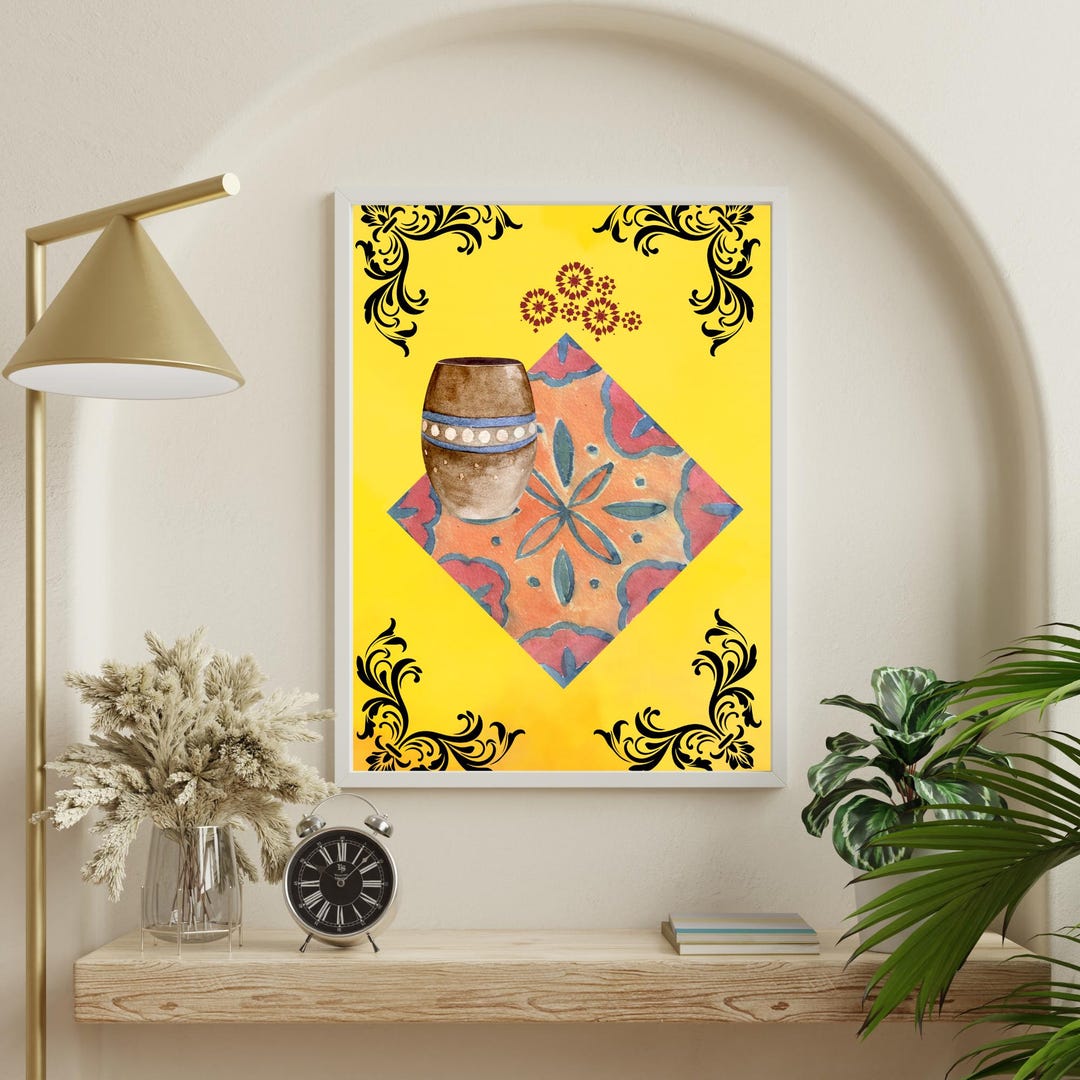 Moroccan Tile Print - Watercolor Wall Art | Yellow Tile Printable Home ...