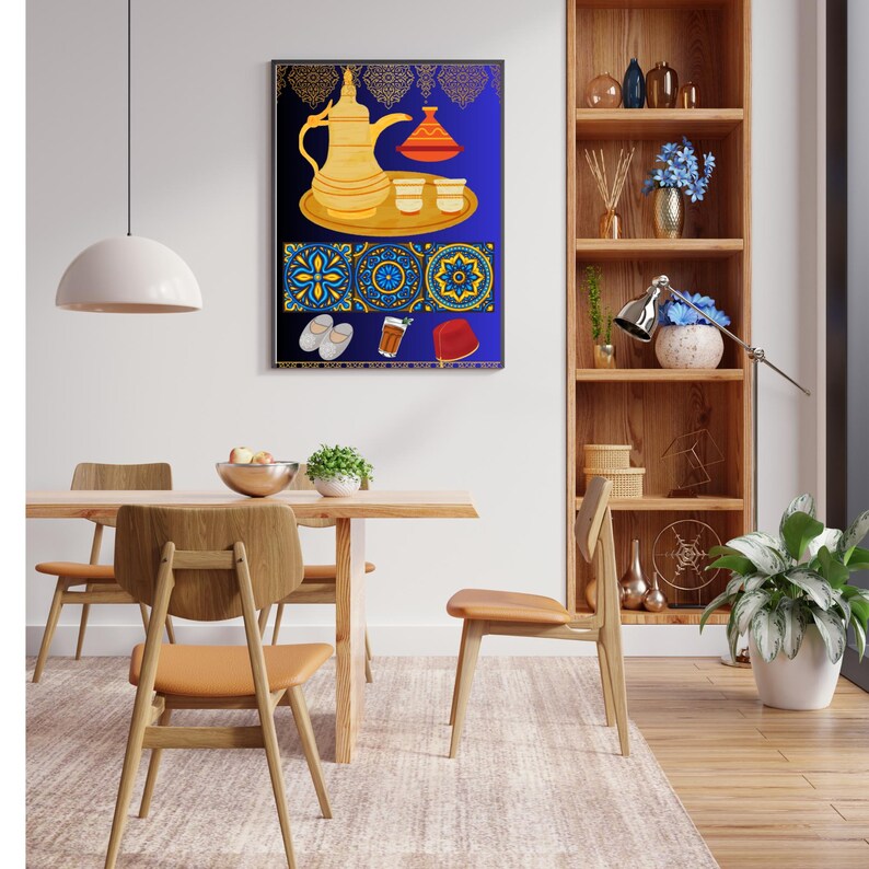 Moroccan Tile Print Blue Watercolor Wall Art Moroccan Printable Home ...