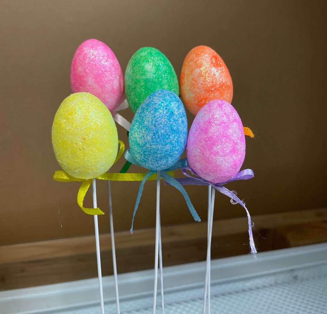 Easter Wreath Egg Pick 6 Pack / Variety of Colors / Glitter Egg Picks ...