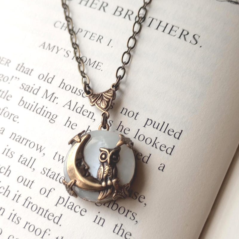 Brass Owl on Moon Charm - Etsy
