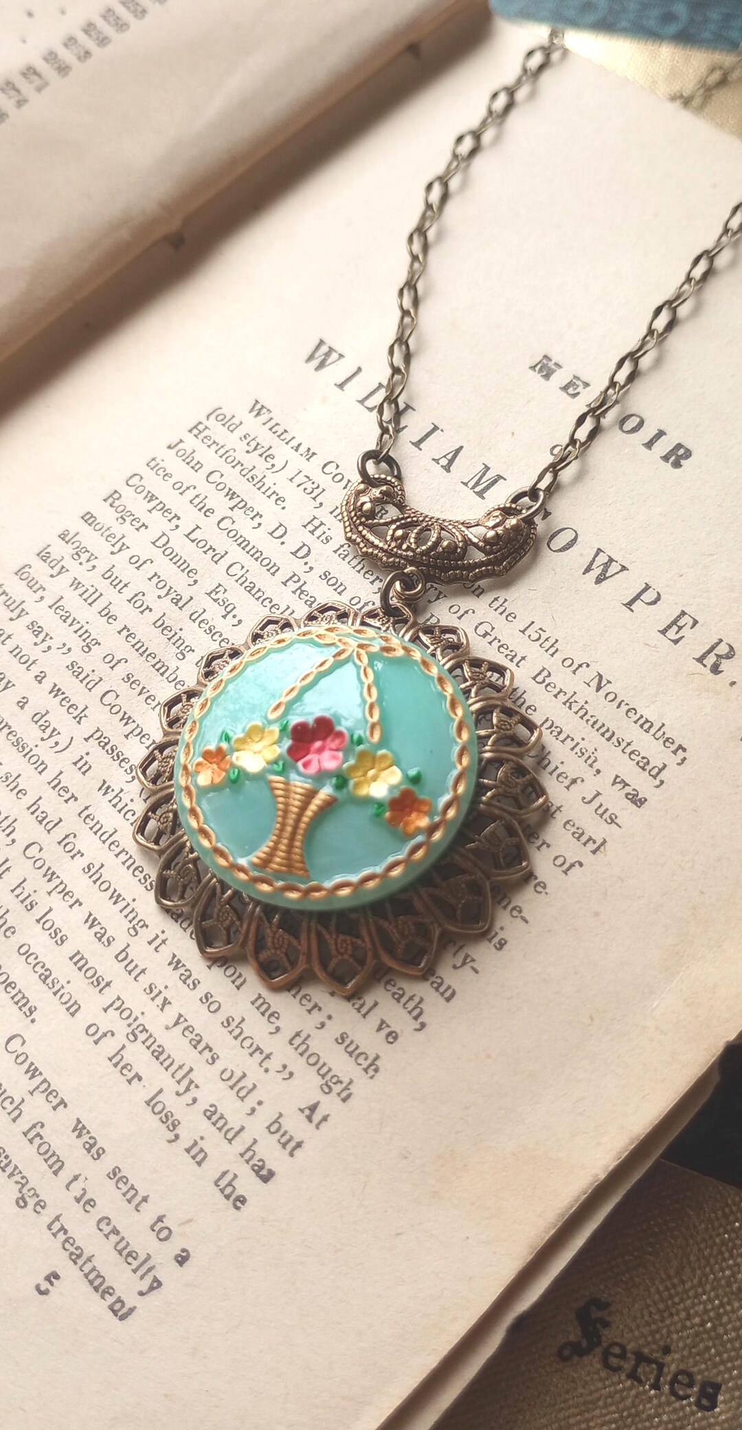 Necklace Made Using Czech Art Glass Button Focal Made From Vintage ...