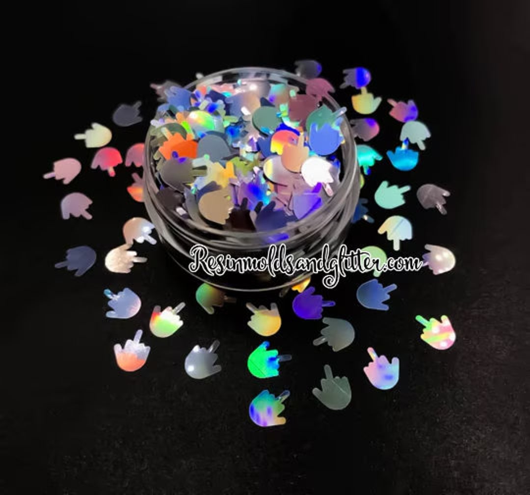 Middle Finger Silver Holographic Glitter for Resin Tumblers, Nails Art ...