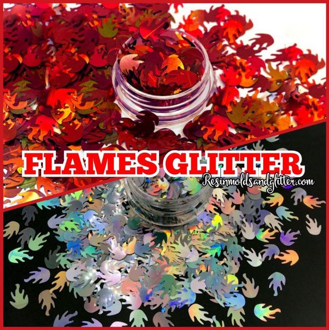 Fire Flames Glitter, Holographic Red or Silver Fire Flame Shapes ...