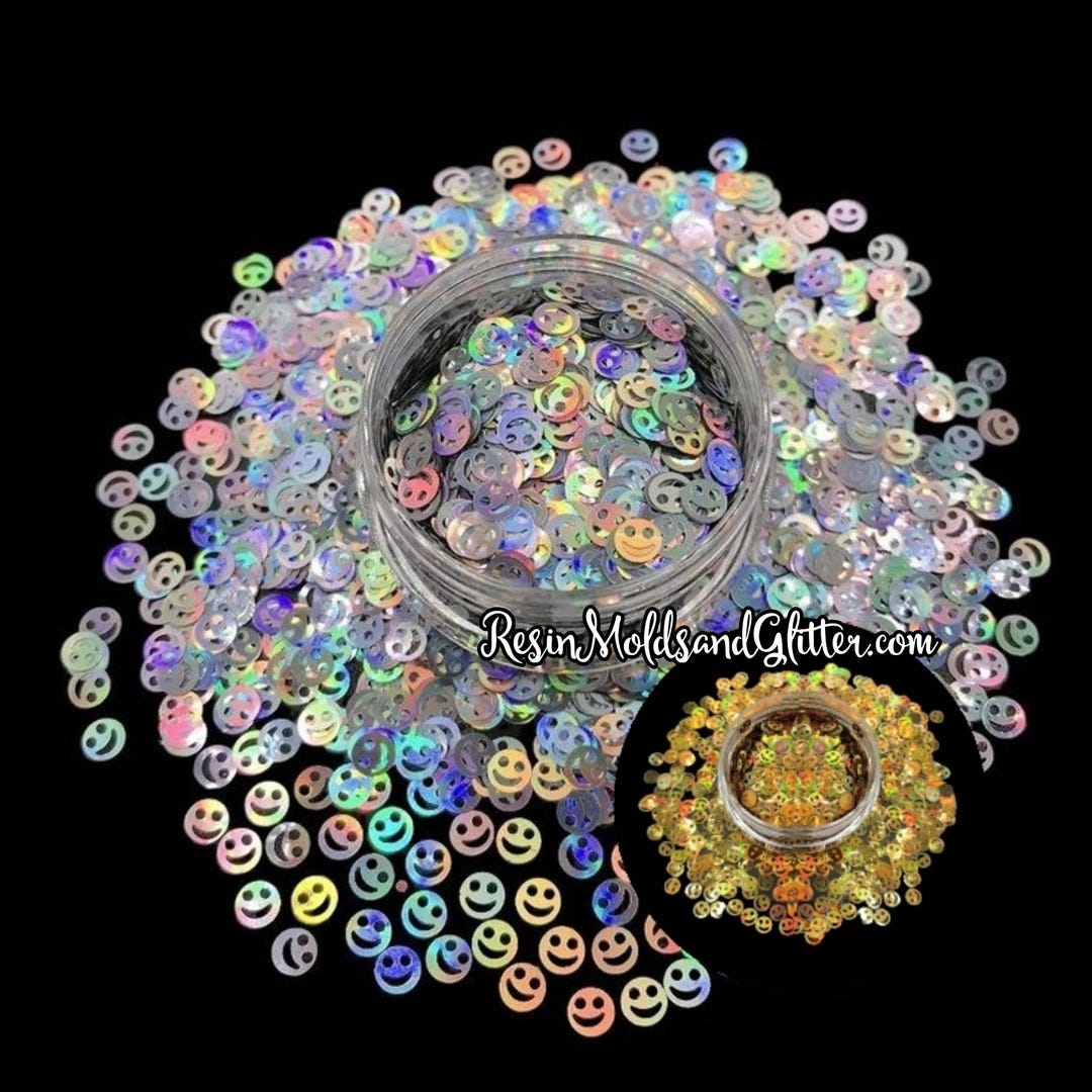 Happy Face Glitter, Smiley Faces Holographic Glitter in Silver or Gold ...