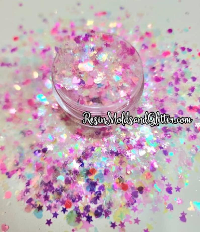 Translucent Pink Iridescent Shapes Glitter, Valentine's Day Glitter ...