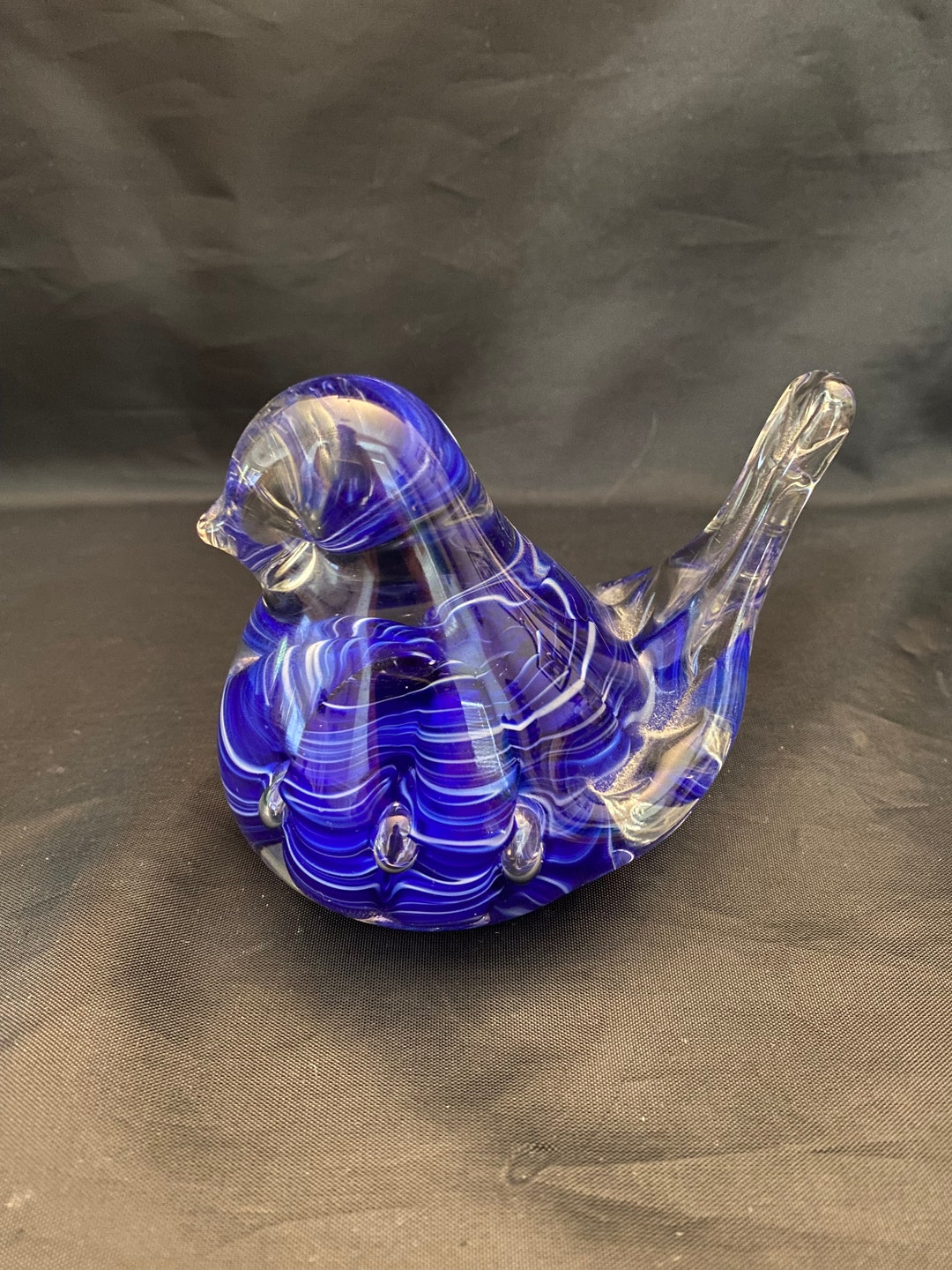 Joe Rice Blown Glass Bird Paperweight Cobalt Blue and White - Etsy