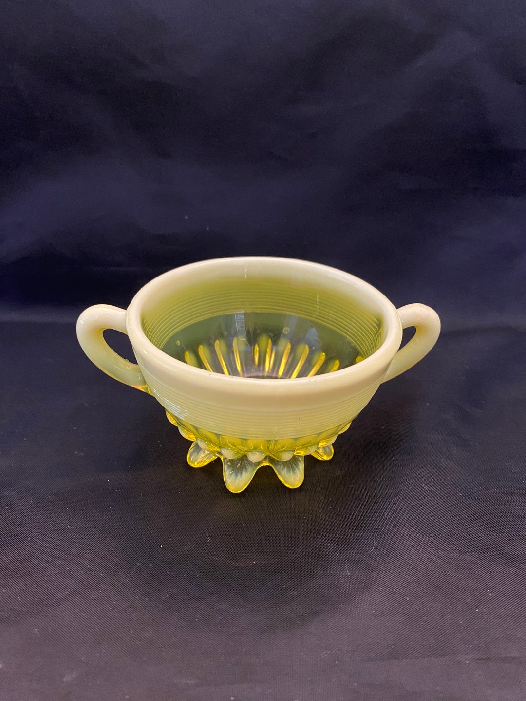 Yellow Pearline Glass / Opalescent Glass Footed Handled Bowl - Etsy