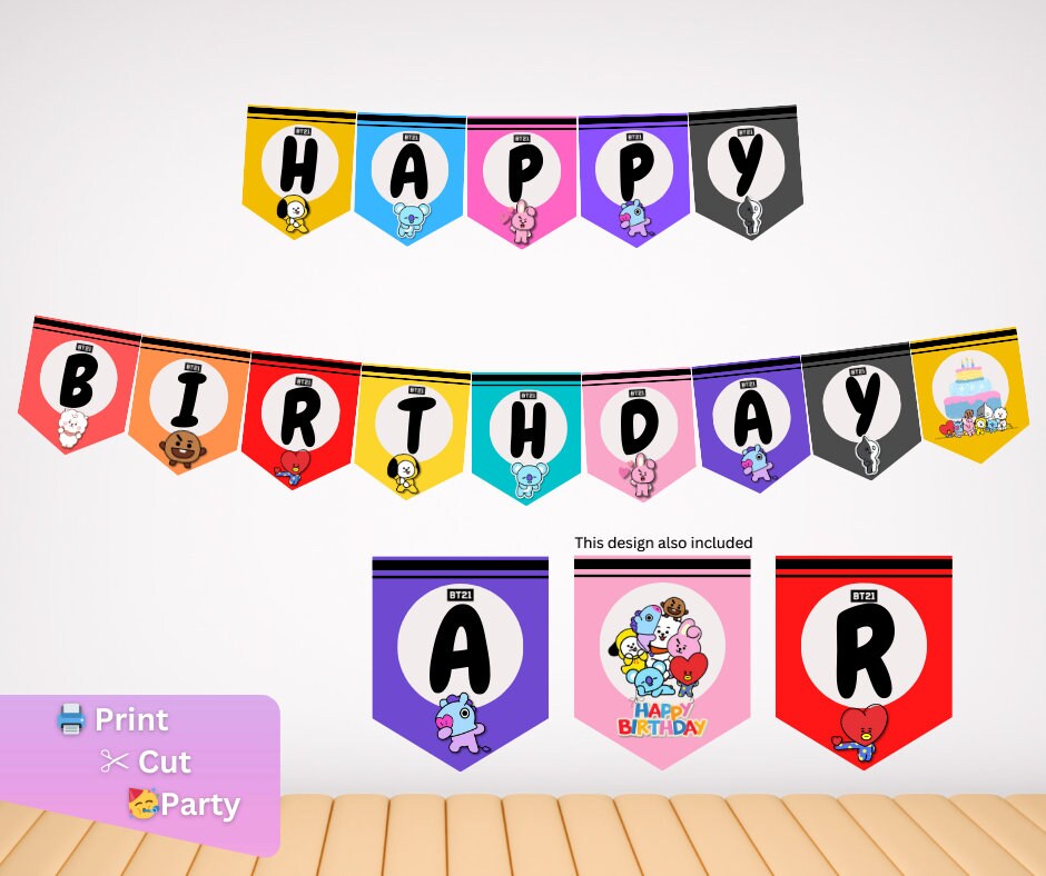 BT21 BTS Kpop Happy Birthday Bunting Banner BTS Cartoons Idol Korean - Etsy