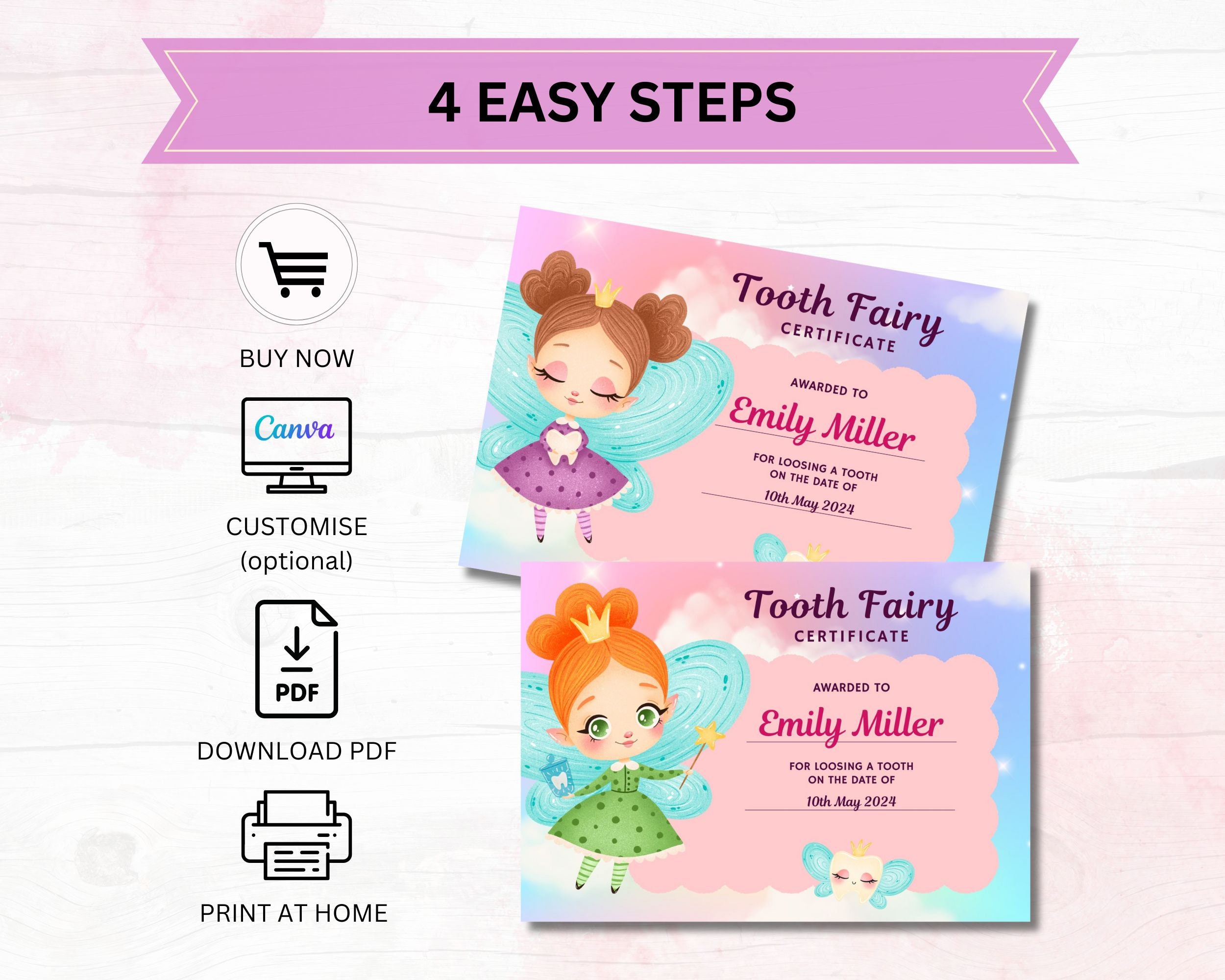 Set of EDITABLE Tooth Fairy Certificate, Instant Download, Printable ...