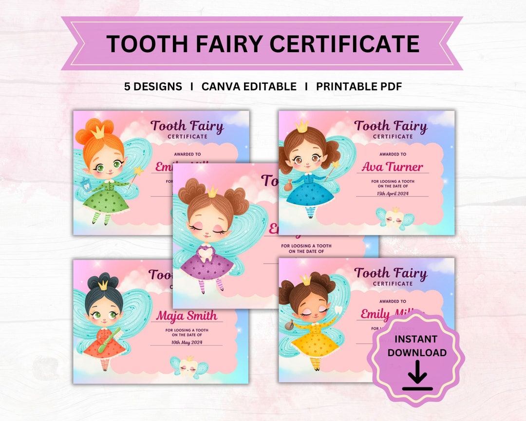 Set of EDITABLE Tooth Fairy Certificate, Instant Download, Printable ...