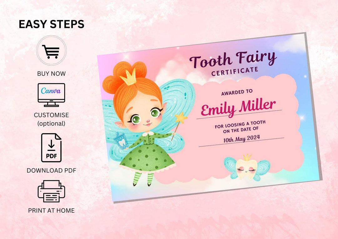 EDITABLE Rainbow Sky Tooth Fairy Certificate - Etsy
