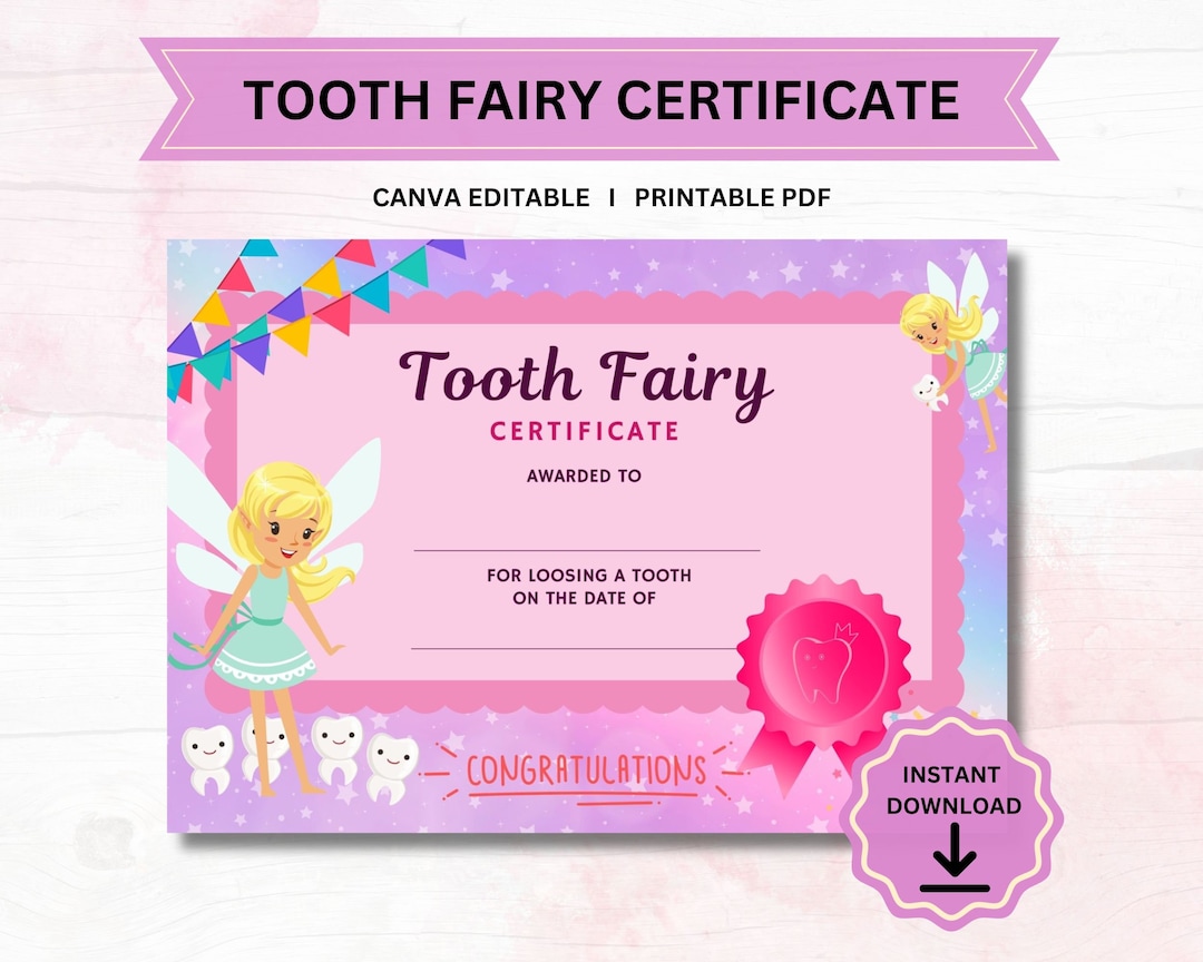 EDITABLE Magical Tooth Fairy Certificate + PDF - Etsy