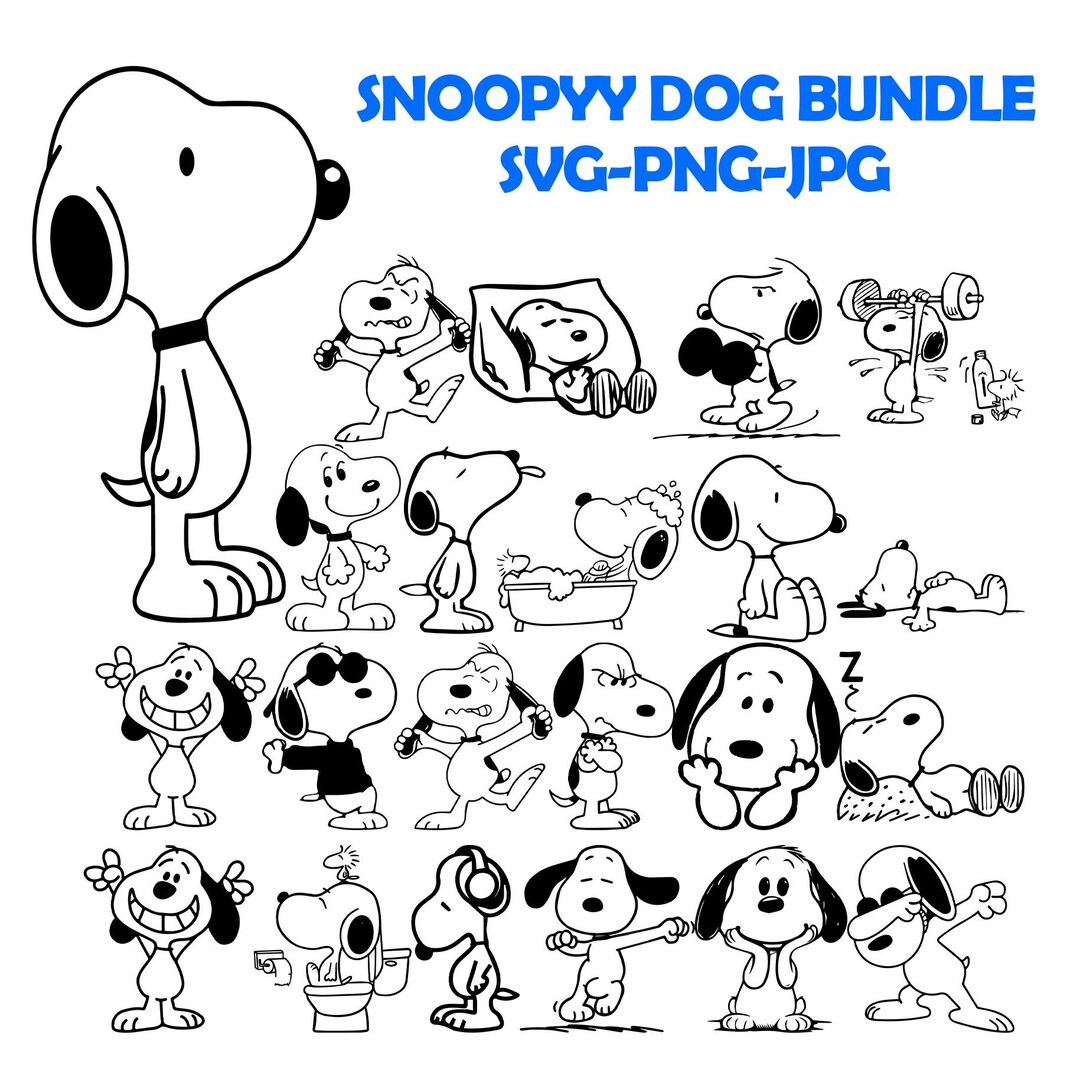 Paquete SVG de Snoopy Charlie Brown, lindo clipart de perro cómico ...