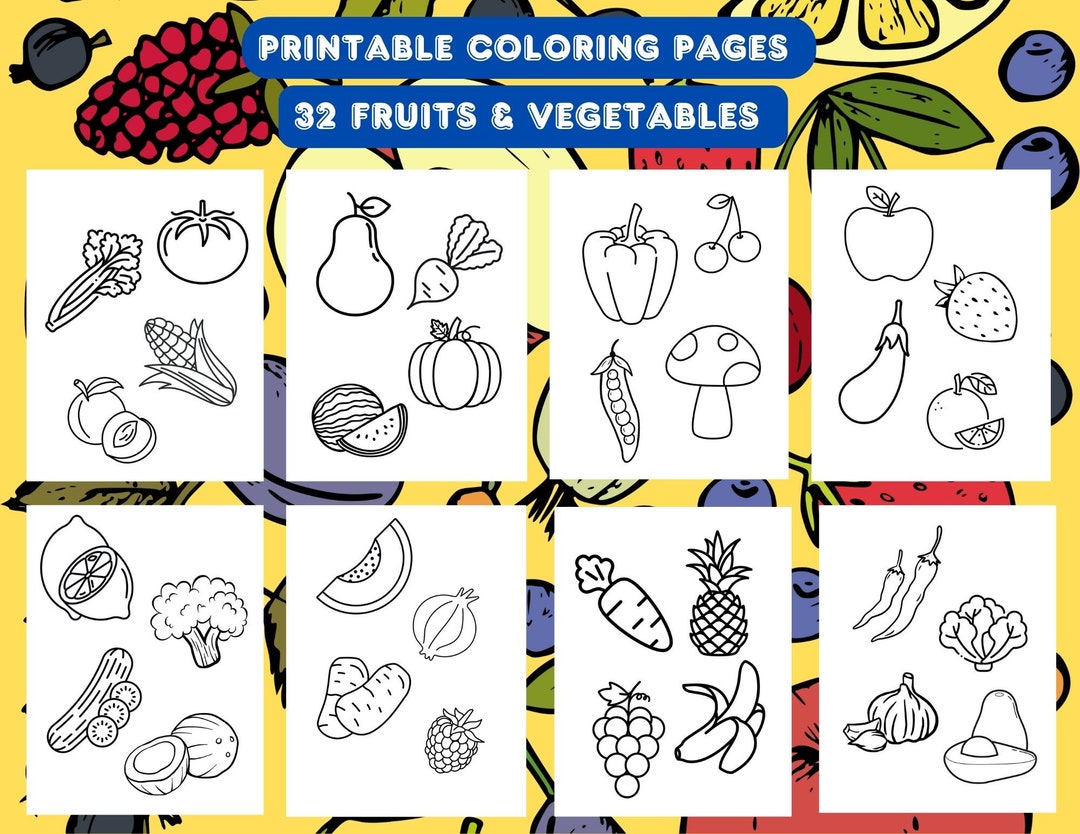 Printable Fruits and Vegetables Coloring Pages With and Without Names ...
