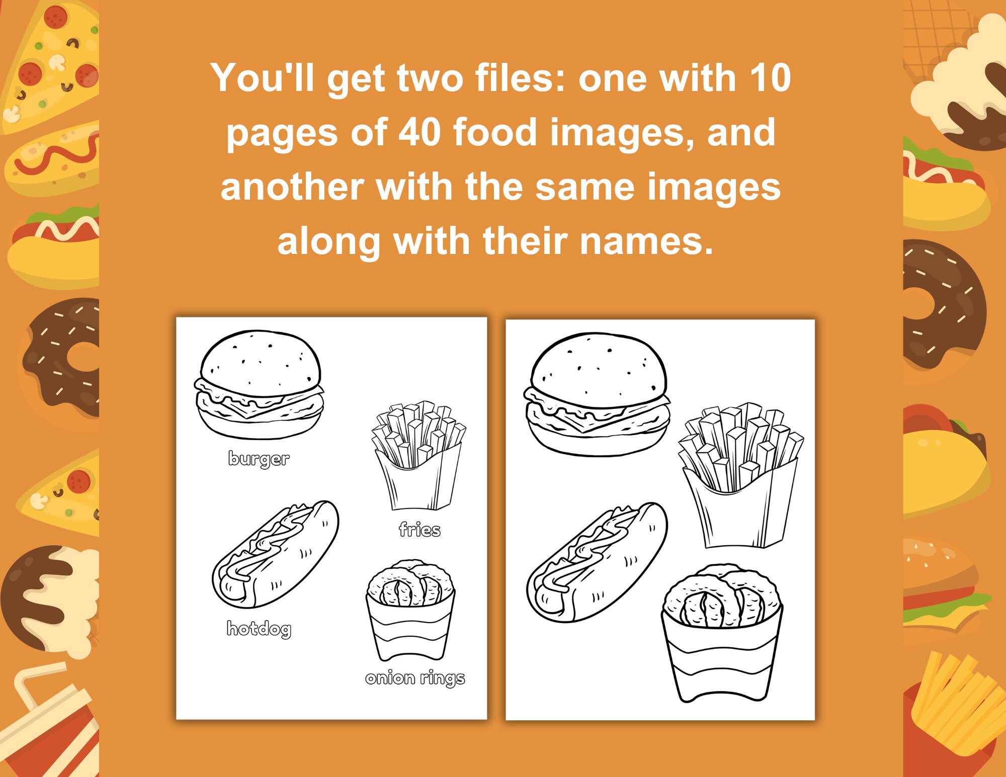 Printable Food and Snacks Coloring Pages - 2 Files, 40 Images per File ...