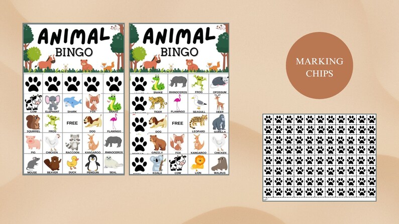 Animal Bingo - 30 Printable Animal Bingo Cards, 50 Animals, Animal ...