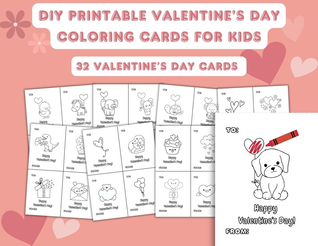 DIY Simple & Cute Printable Valentine's Day Coloring Cards for Kids ...