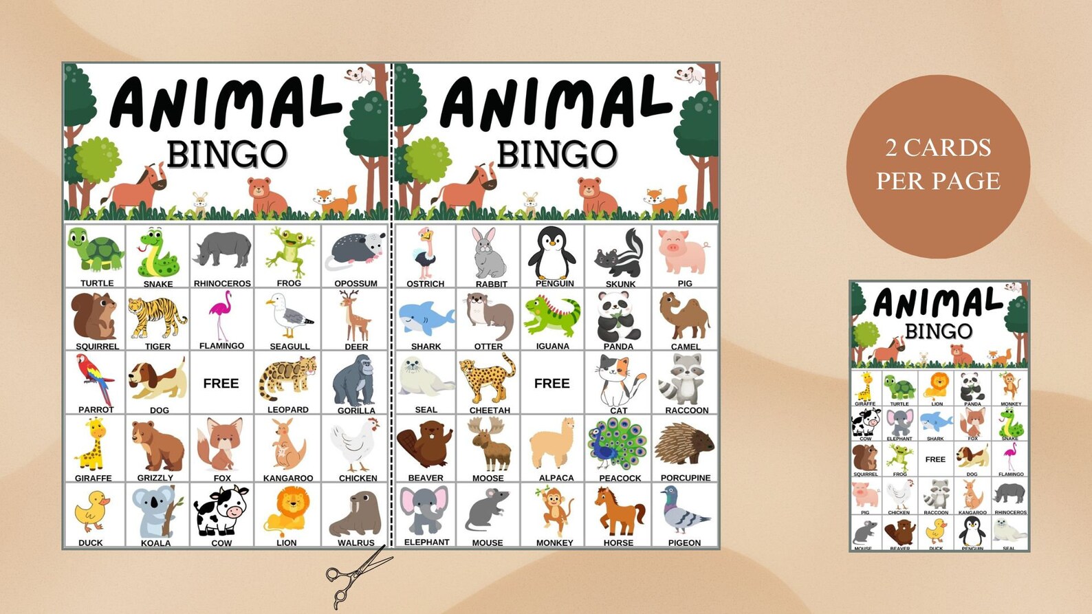 Animal Bingo - 30 Printable Animal Bingo Cards, 50 Animals, Animal ...