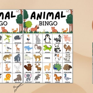 Animal Bingo - 30 Printable Animal Bingo Cards, 50 Animals, Animal ...