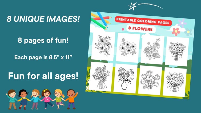 Printable Flowers Coloring Pages 8 Pages, 8 Images, Flower Designs ...
