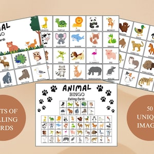 Animal Bingo - 30 Printable Animal Bingo Cards, 50 Animals, Animal ...