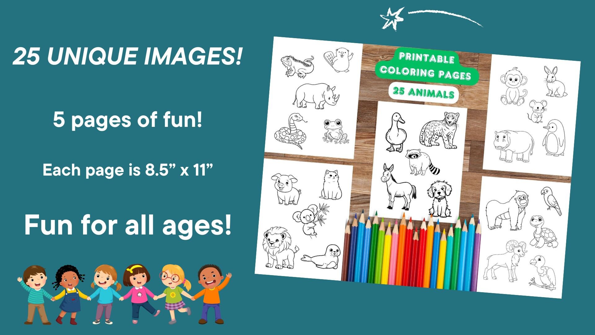 Printable Animal Coloring Pages - 25 Animals, 5 Pages, Animal Lovers ...