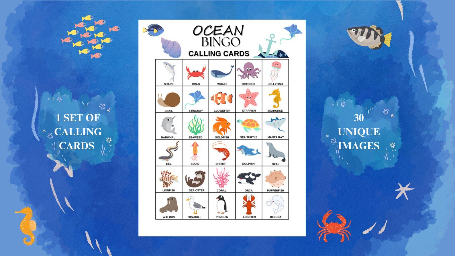 Printable Ocean Bingo Game: Fun Sea Creatures Activity (digital ...