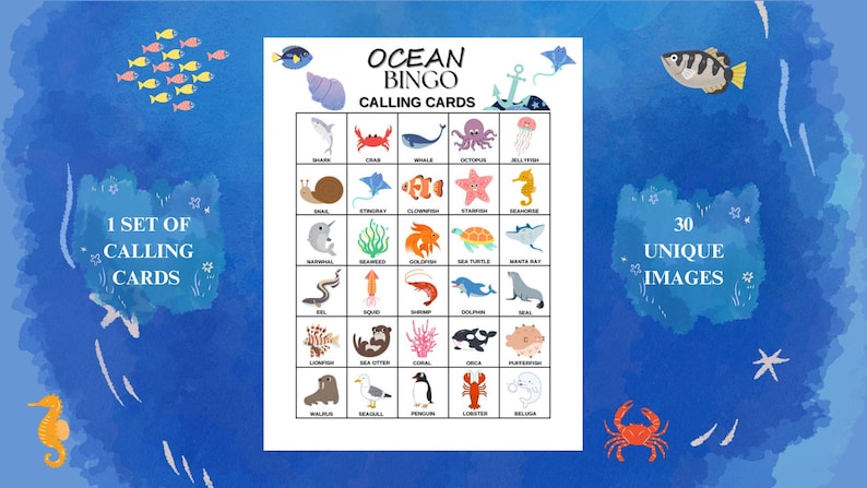 Printable Ocean Bingo Game: Fun Sea Creatures Activity (digital ...