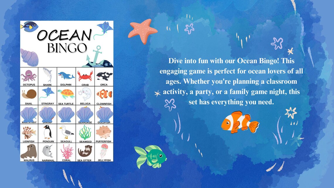 Printable Ocean Bingo Game: Fun Sea Creatures Activity (digital ...