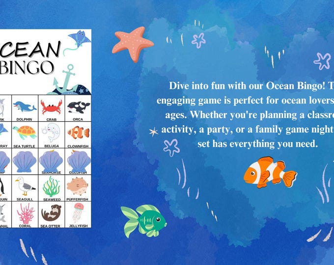 Ocean Theme Bingo Card Game - Etsy Canada