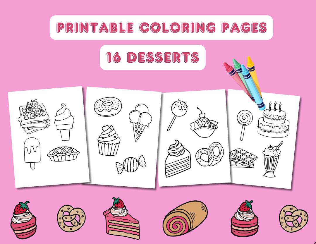 Desserts Coloring Pages: 16 Sweet Treat Illustrations (digital Download ...