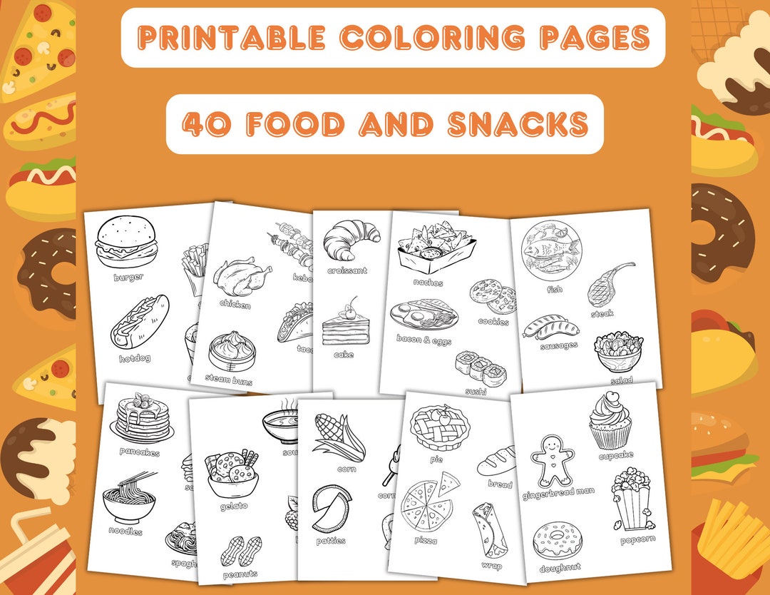 Printable Food and Snacks Coloring Pages - 2 Files, 40 Images per File ...