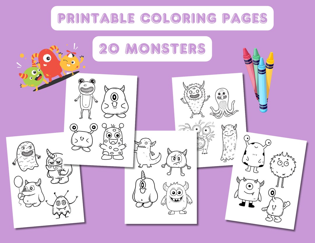 Printable Monsters Coloring Pages - 5 Pages, 20 Images, Monsters ...