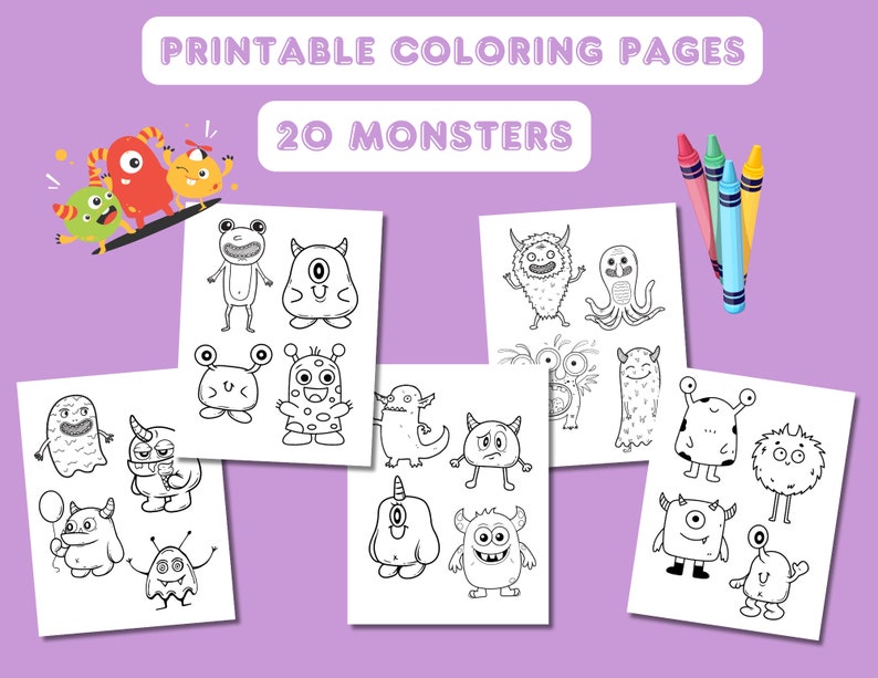 Printable Monsters Coloring Pages - 5 Pages, 20 Images, Monsters ...