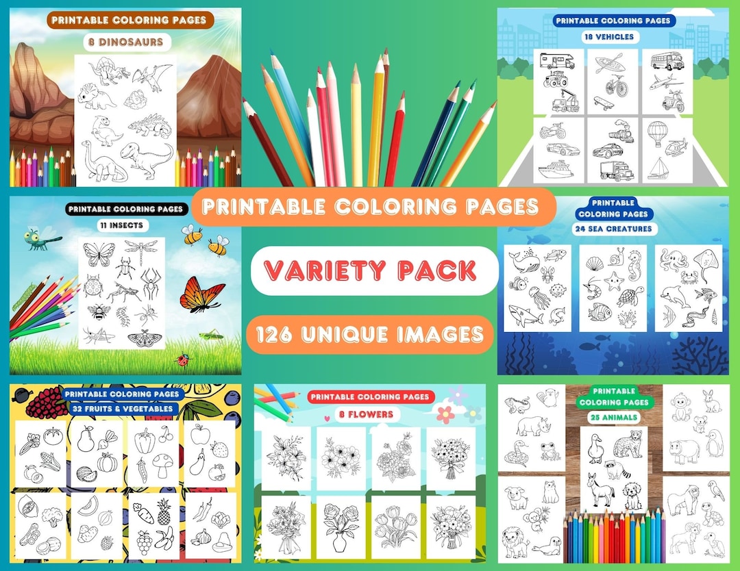 Printable Coloring Pages Variety Pack -126 Images, 32 Pages, Animals ...