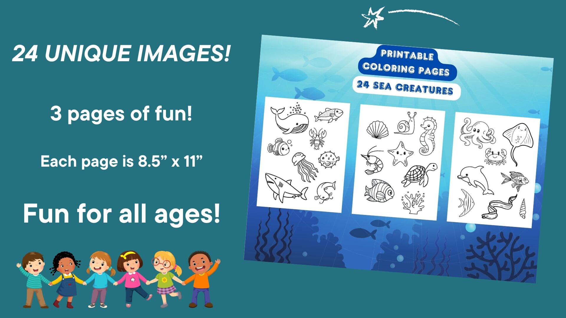 Printable Sea Creatures Coloring Pages - 24 Images, 3 Pages, Children's ...