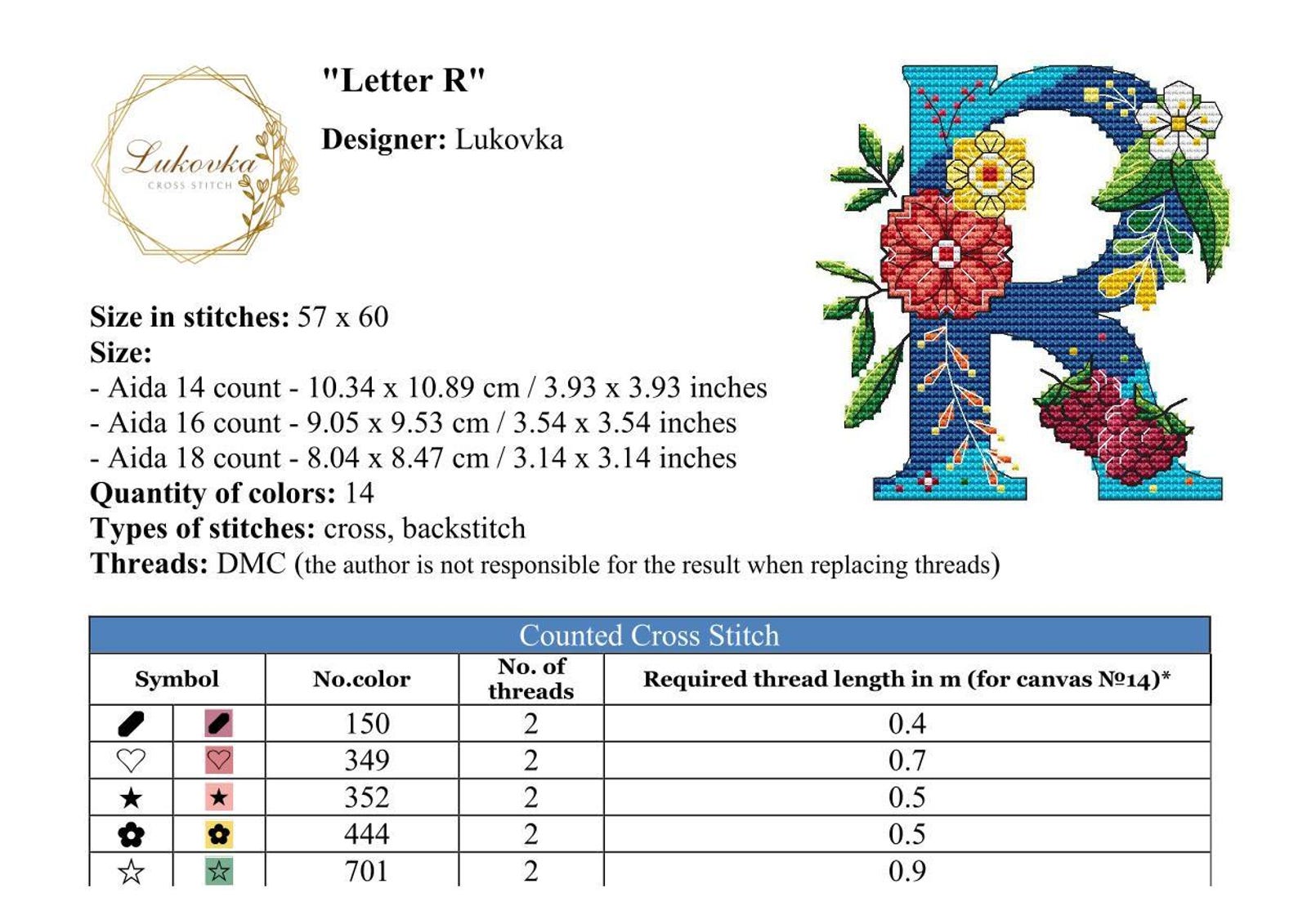 Letter R Counted Cross Stitch Pattern, Floral Alphabet PDF Design - Etsy