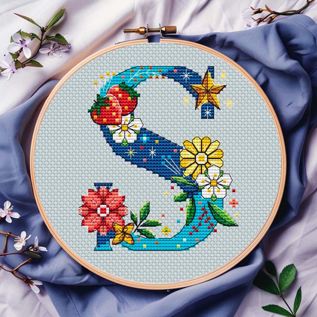 Floral Letter S Cross Stitch Pattern Digital PDF Download Ornament ...